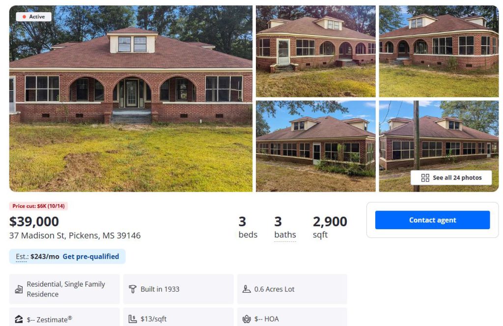 This historic Southern home in the quiet town of Pickens, Mississippi ...